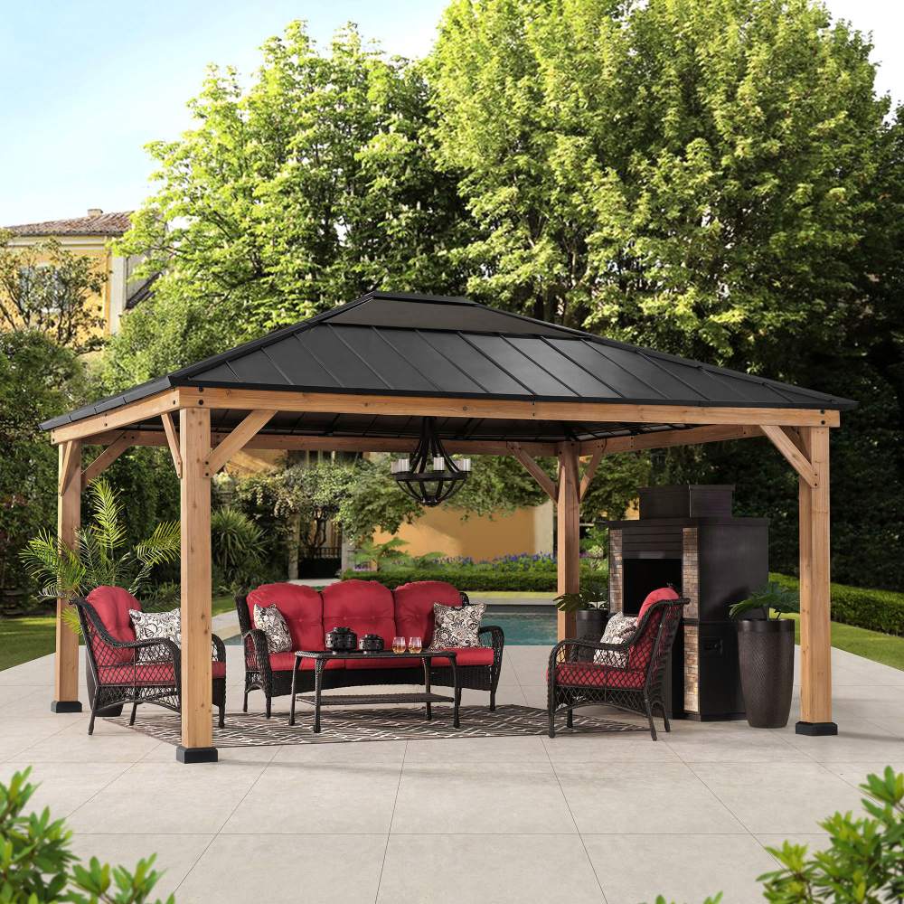 SUNJOY Cedar Wood Gazebo ERNIR - 393cm x 452cm – SUNJOY EU